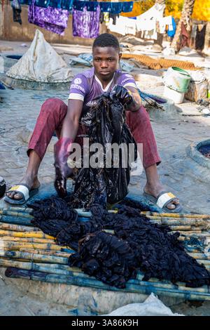 Men dyeing Indigo blue, Kofar Mata Dye Pits, Kano, Nigeria Stock Photo ...