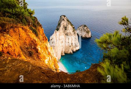 viewpoint of Keri and the famous Mizithres rocks with turquoise sea at ...