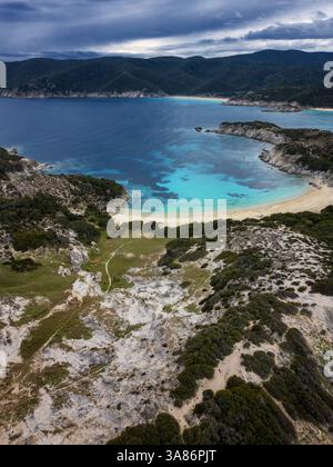 Kalamitsi wild beach drone aerial view with turquoise water Stock Photo ...