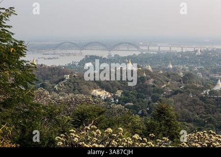 Ava & Yadanabon bridges, connecting Sagaing to Mandalay, seen from ...