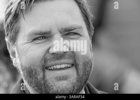 Vice President JD Vance talks to reporters on board Air Force Two at ...