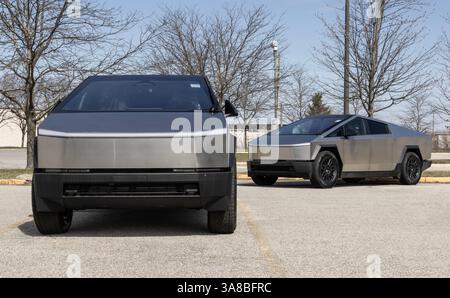 Indianapolis - March 26, 2025: Tesla Cybertruck display at a dealership ...