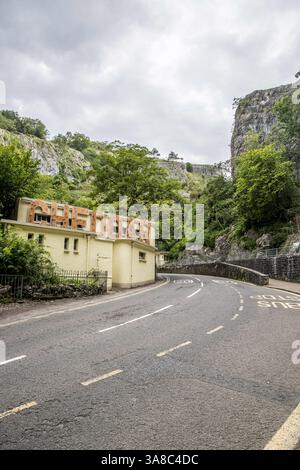 Cheddar, UK- August 4, 2023: Road going through Cheddar, a village ...