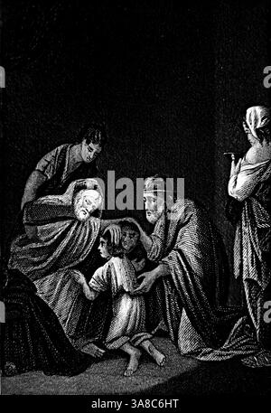 Steel Engraving of Jacob on his Deathbed Blessing his Children (Genesis ...