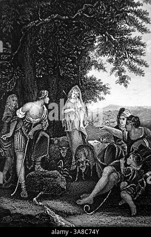 Illustration of Rachel by the Well with Sheep from 1776 Edition of The ...