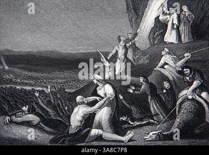 Illustration of Moses Striking the Rock twice and Water began to flow ...