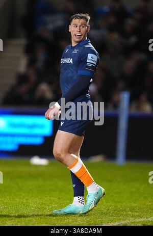 Sale Sharks' Tom Roebuck celebrates scoring their side's fifth try of ...