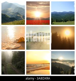 Picturesque nature pictures, collage. Many beautiful landscapes, banner ...