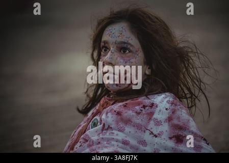 Dead girl on the floor with blood from her mouth and nose Stock Photo ...