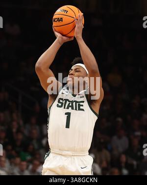 Michigan State guard Jeremy Fears Jr. (1) drives during an NCAA college ...