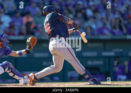 Atlanta Braves catcher Drake Baldwin (30) hits an RBI-single in the ...