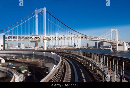 View of Tokyo's Rainbow Bridge connecting Minato Ward with the ...