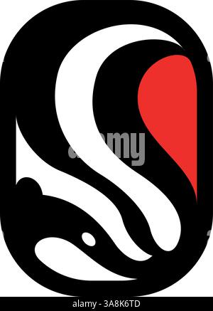 Skunk head and tail icon, wild animal logo template. Hand drawing ...