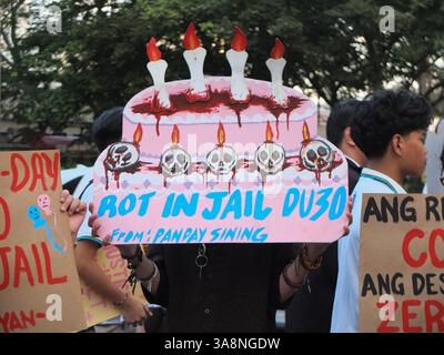 A cake props made of cardboard with a message that former Philippine ...