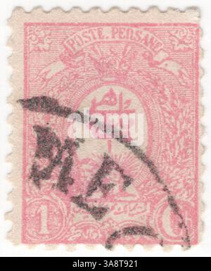 IRAN - 1889 November: 2 chahi pale blue postage stamp depicting Lion ...