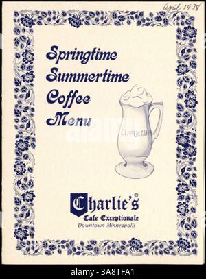 The 1978 Springtime Summertime coffee menu from Charlie's Cafe ...