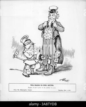 This 1900s cartoon depicts Uncle Sam bridging Japan and Britain ...
