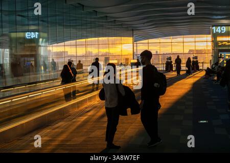 evening sunset streaming through a large window at the American ...