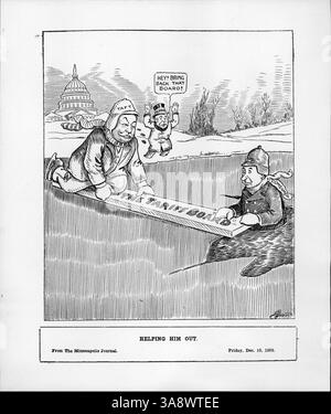 A political cartoon illustrating President Taft writing a message on a ...