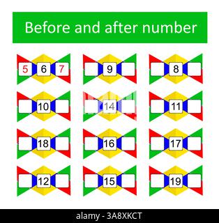 What comes Before and After. Math worksheets for kids. Vector ...