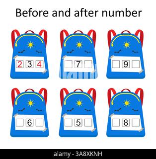 What comes Before and After. Math worksheets for kids. Vector ...
