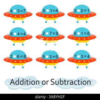 Addition and Subtraction. Number range up to 10. Solve examples and ...