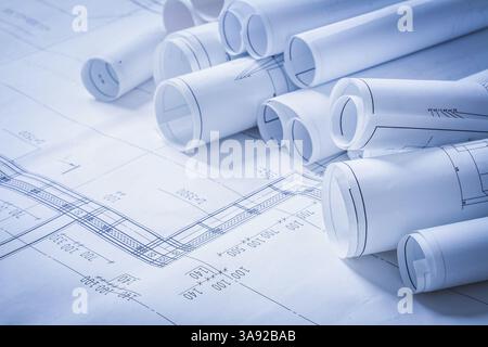 Variety of engineering construction drawings building concept Stock ...