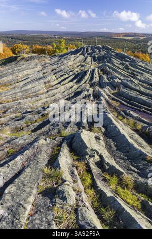 Exposed basalt outcrop from volcanic times, Hirtstein, Marienberg ...