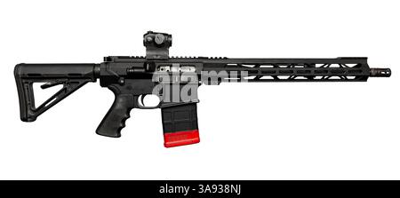 Rifle muzzle with a flash hider and red sight isolated on white Stock ...