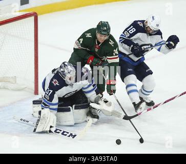 Minnesota Wild center Joel Eriksson Ek, center, celebrates his goal ...