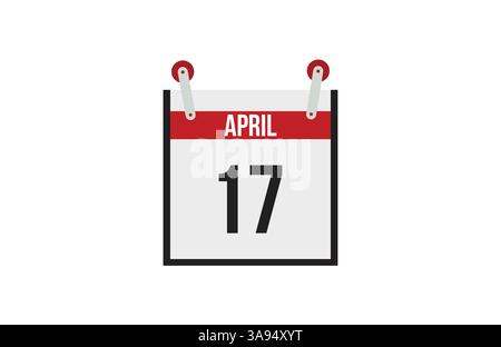 April 17 calendar sign on blue neon brick wall background. Flat design ...