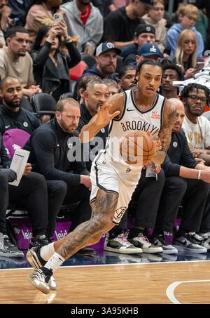 Brooklyn Nets' Maxwell Lewis (27) defends against Toronto Raptors ...