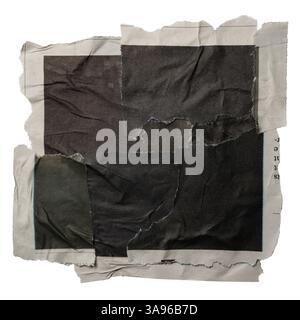 Square shape made of a collage of torn old newspaper on white ...