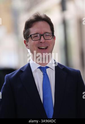 Shadow Cabinet Office minister Alex Burghart doing media interviews ...