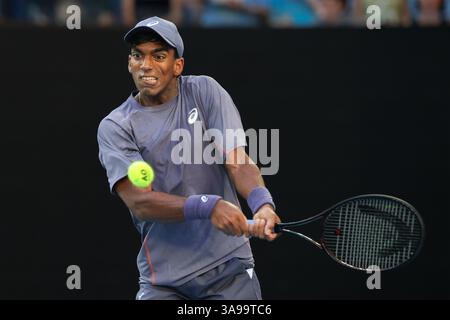 Nishesh Basavareddy, a American tennis player, during a match at the ...