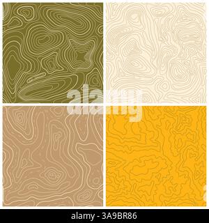Topography patterns. Seamless elevation map tiles. Artistic isoline ...