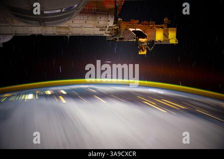 Long exposure of Planet Earth and the ISS. Digital enhancement of an ...