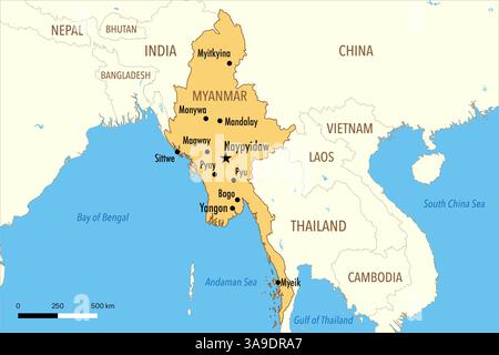 Map of Thailand with Major Cities and Neighboring Countries Stock Photo ...