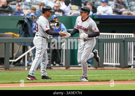 Cleveland Guardians designated hitter Kyle Manzardo runs the bases ...