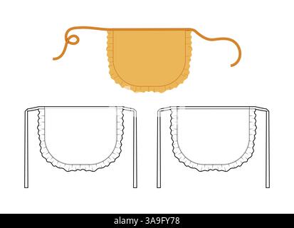 Maid Aprons with Ruffles Scalloped technical fashion illustration ...