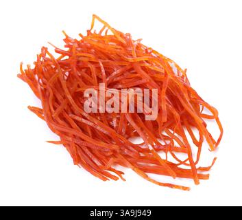 Dried spicy shredded fish snack isolated on white Stock Photo - Alamy