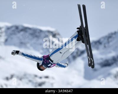 United States' Kaila Kuhn (5-1) competes during the freestyle skiing ...