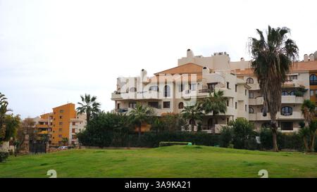 Alicante, Spain - March, 2025: View to apartment house with balconies ...