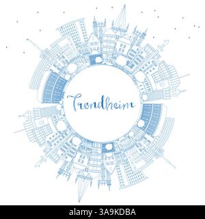 Outline Trondheim Norway City Skyline with Blue Buildings and copy ...