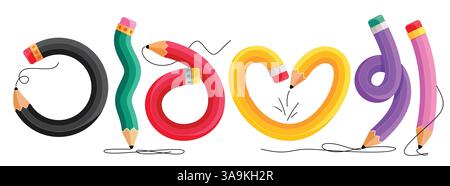 Pencil colorful writing clipart set. School drawing pen elements clip ...