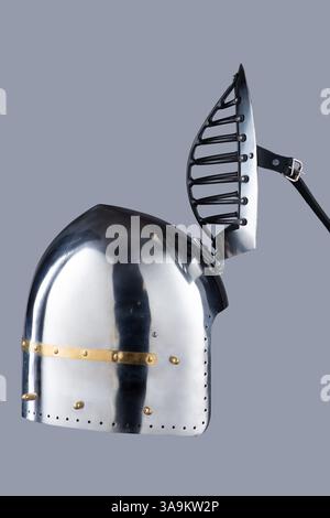 Medieval Bascinet Helmet with Bar Grill Visor Open Stock Photo - Alamy