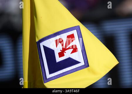 The Atalanta BC crest on a corner flag during the Italian Serie A ...