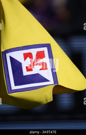 The Atalanta BC crest on a corner flag during the Italian Serie A ...