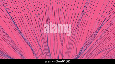 Array with dynamic emitted particles. 3d technology style. Abstract background. Vector ...
