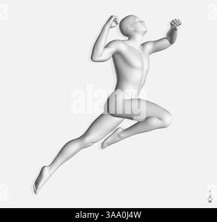 Leadership, freedom or development concept. Jumping man. 3D human body ...